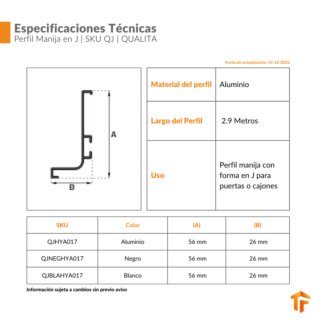 Perfil QUALITA Manija en J – Tecnifacil SAS
