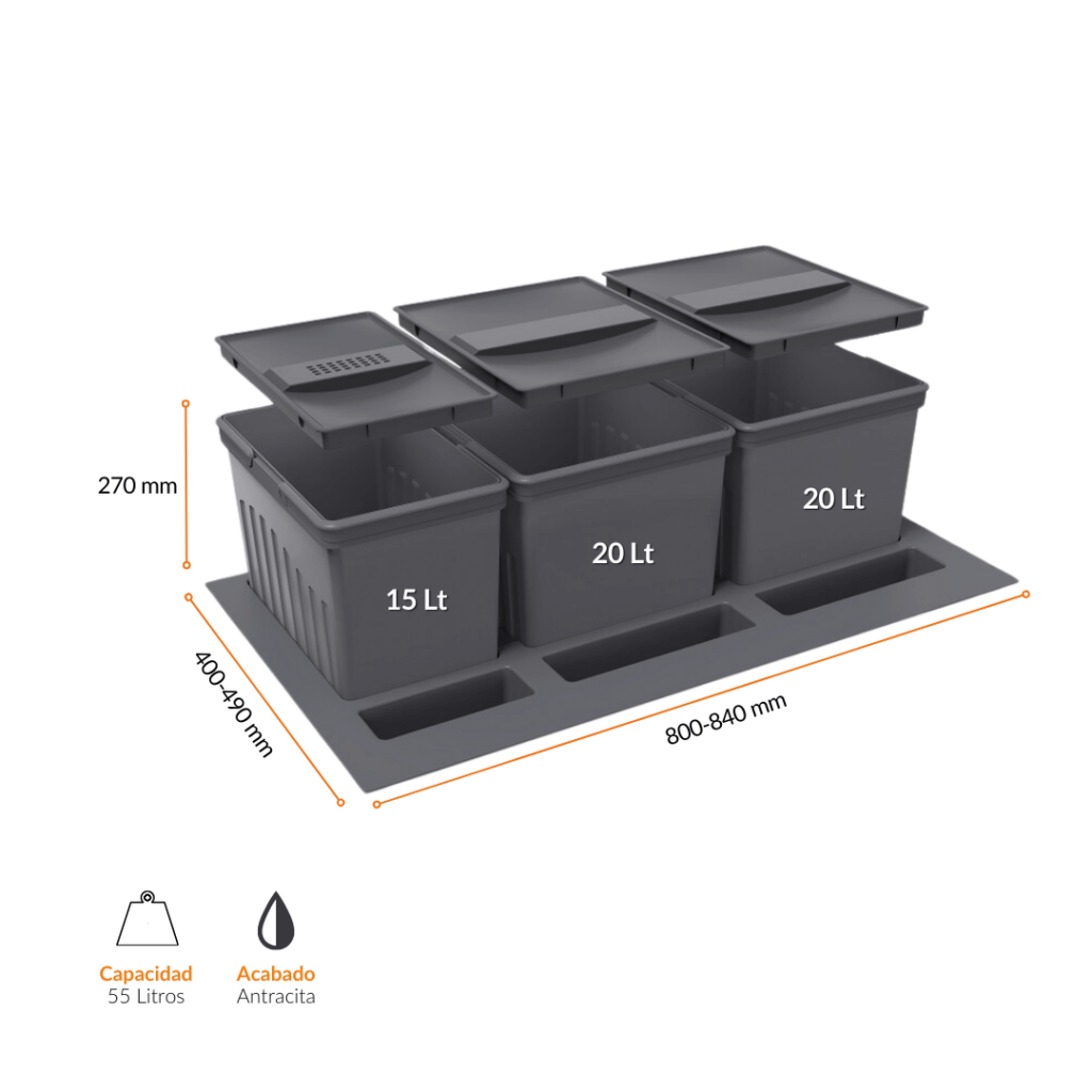Basurera para Cajón TFC 3 Cubos 55 Lt – Tecnifacil SAS